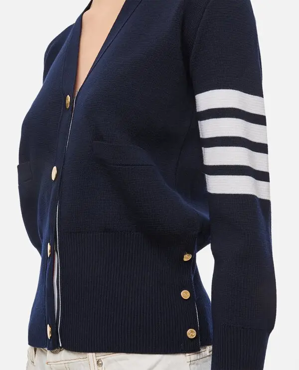Thom Browne Milano Classic V Neck Fine Merino Wool Cardigan - Multicolor