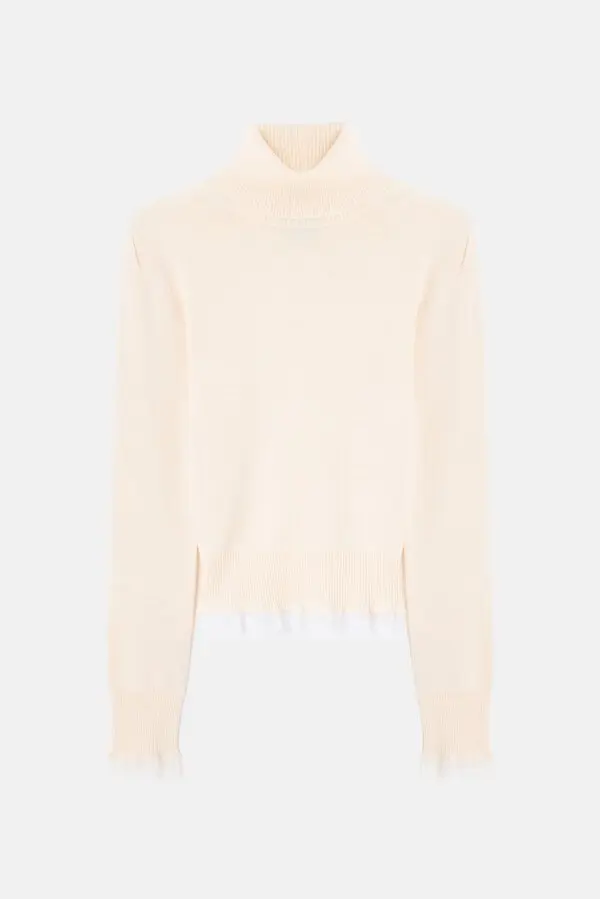 GANNI Merino Turtleneck W Lace Details - Multicolor