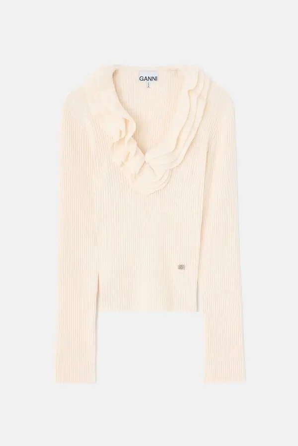 GANNI Ribbed Merino Frill Top