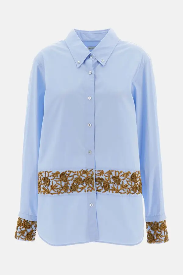 Dries Van Noten Cotton Poplin Shirt With Embroidery And Beads - Multicolor