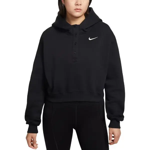 Nike Phoenix Fleece Oversized Cropped Henley Hoodie 'black Sail - Black/sail