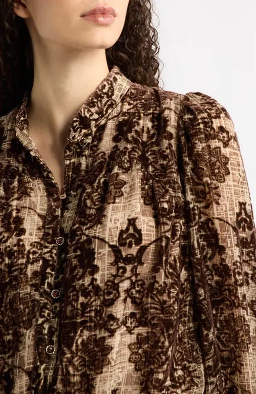 CIEBON Kay Velvet Burnout Mandarin Collar Button-up Shirt