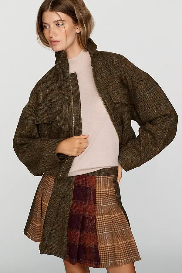 ROWING BLAZERS Wool Blend Mixed Pleated Mi Skirt