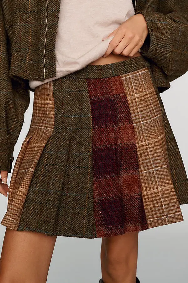 ROWING BLAZERS Wool Blend Mixed Pleated Mi Skirt