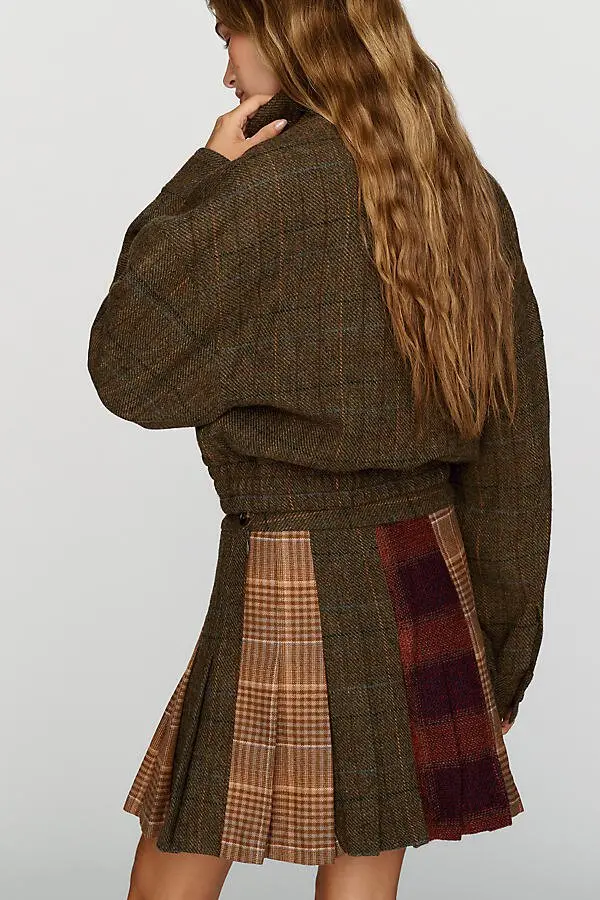 ROWING BLAZERS Wool Blend Mixed Pleated Mi Skirt