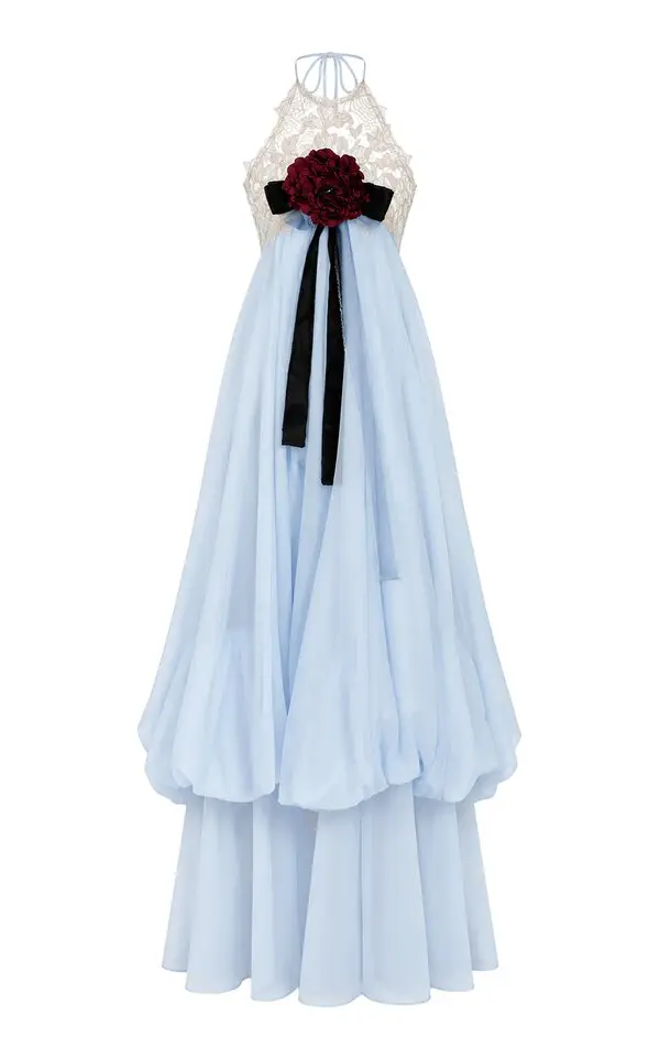 SALMA OSMAN Floral Appliqué Lace Gown