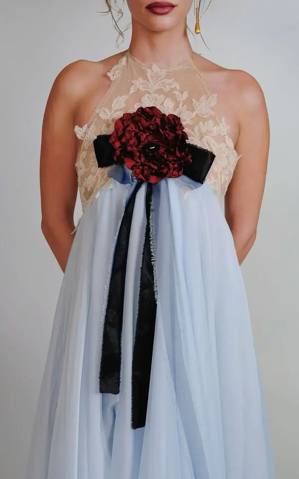 SALMA OSMAN Floral Appliqué Lace Gown