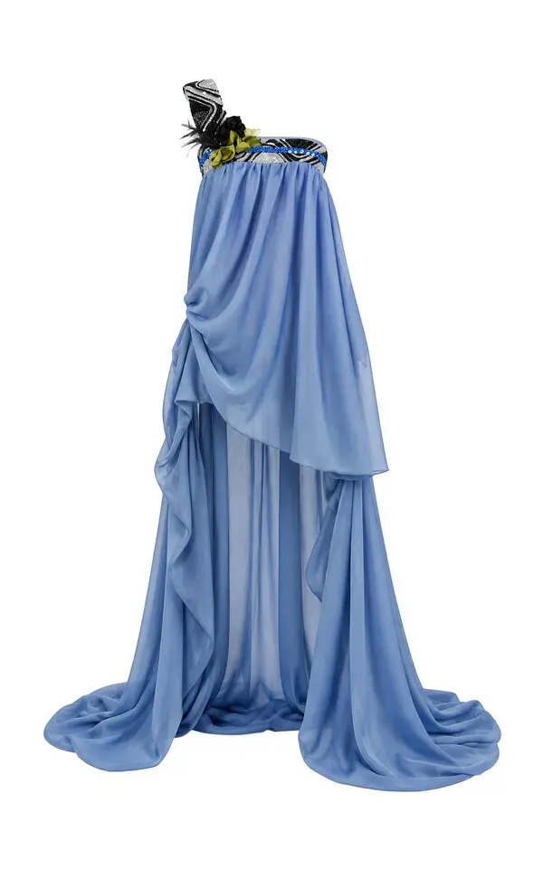 SALMA OSMAN Beaded One-shoulder Draped Silk-blend Gown