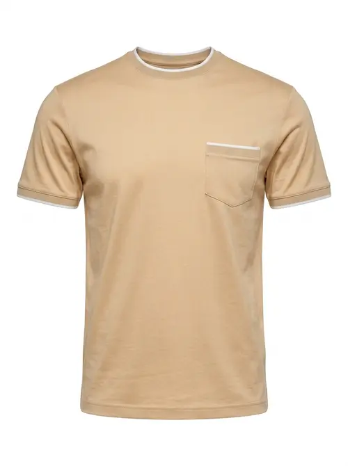 GARNET Classic-fit Crewneck Cotton Pocket T-shirt - Sand
