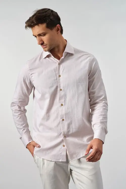 GARNET Slim Fit Cotton Button-down Dress Shirt - Oat