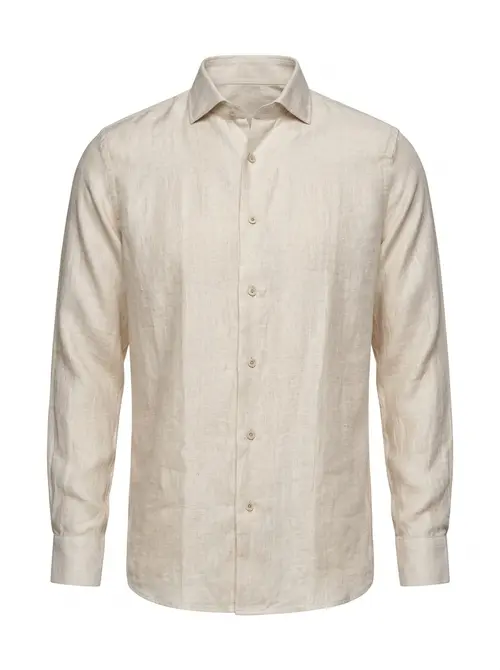 GARNET Linen-blend Long Sleeve Dress Shirt - Oat