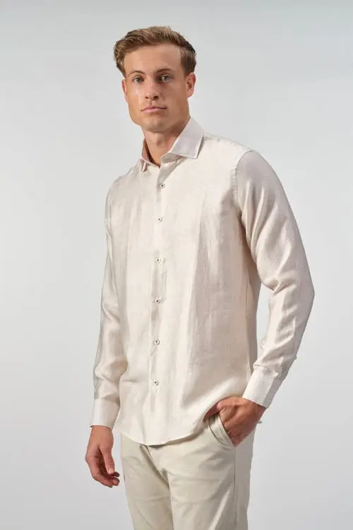 GARNET Linen-blend Long Sleeve Dress Shirt