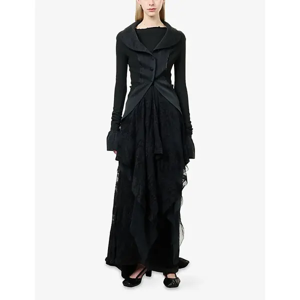 MARC LEBIHAN Floral Lace-jacquard Stretch-woven Jacket