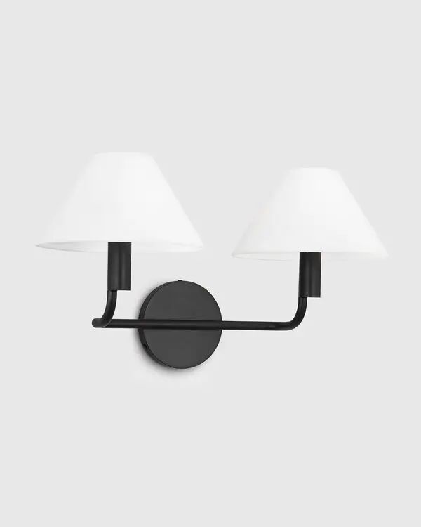 Quince Contemporary Steel Sconce With Linen Shades - Black