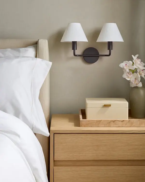Quince Contemporary Steel Sconce With Linen Shades - Black