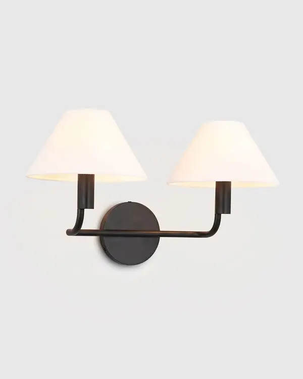 Quince Contemporary Steel Sconce With Linen Shades - Black