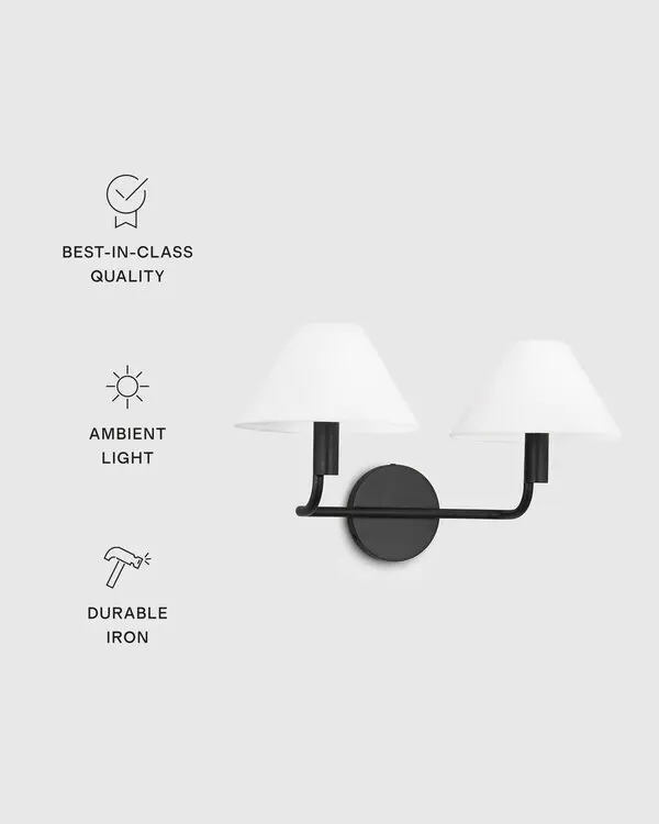Quince Contemporary Steel Sconce With Linen Shades - Black