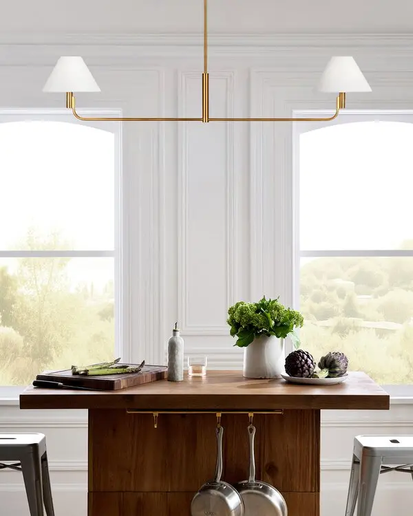 Quince Contemporary Steel Chandelier With Linen Shades - Brass