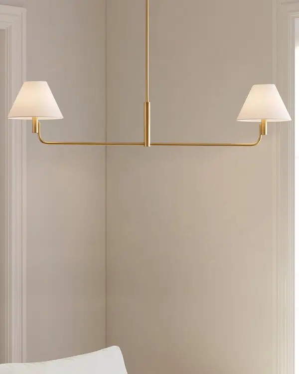 Quince Contemporary Steel Chandelier With Linen Shades - Brass