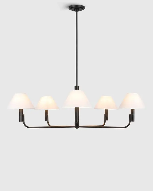 Quince Contemporary Steel Chandelier With Linen Shades - Black
