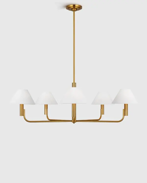 Quince Contemporary Steel Chandelier With Linen Shades - Brass