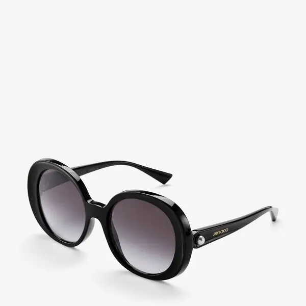 JIMMY CHOO Adela Acetate Round Sunglasses With Gradient Grey Lenses