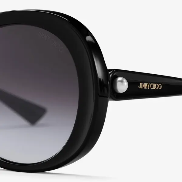 JIMMY CHOO Adela Acetate Round Sunglasses With Gradient Grey Lenses