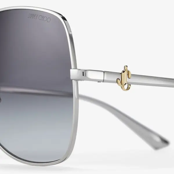 JIMMY CHOO Rive Metal Square Sunglasses With Gradient Grey Lenses