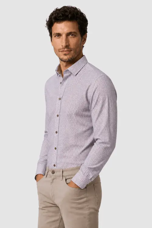 GARNET Regular-fit Micro-pattern Contrast-trim Dress Shirt - Camel