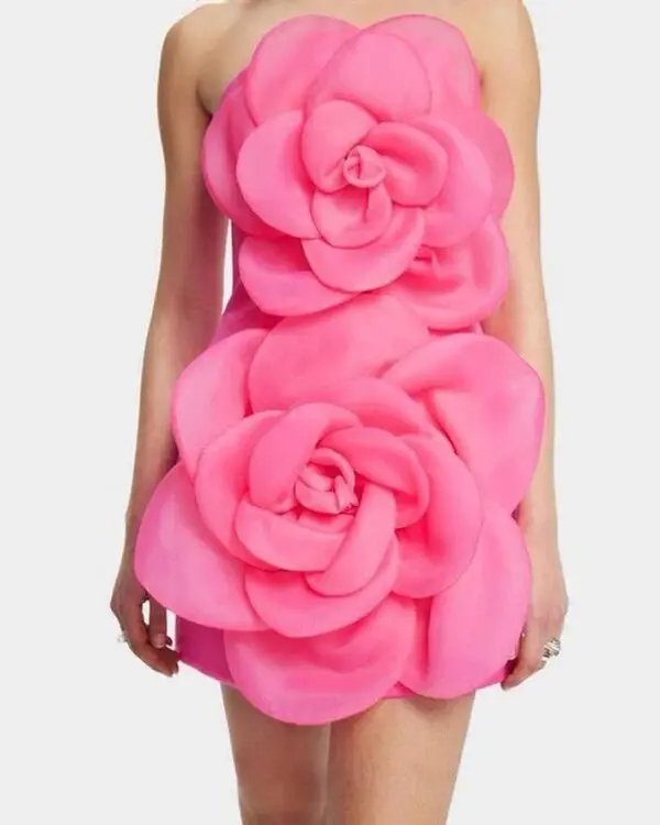 LEO LIN Floret Strapless Floral Applique Mini Dress