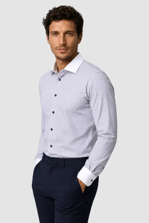 GARNET Regular-fit Striped Contrast-collar Dress Shirt