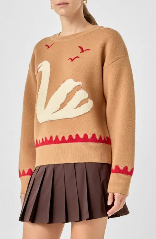 English Factory Fleece Swan Pullover Sweater