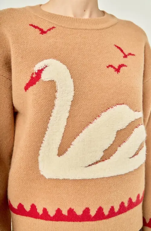 English Factory Fleece Swan Pullover Sweater