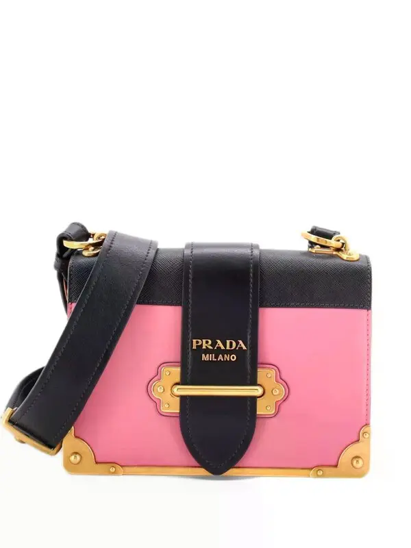 Prada Cahier Leather And Saffiano Leather Small Crossbody Bag - Pink