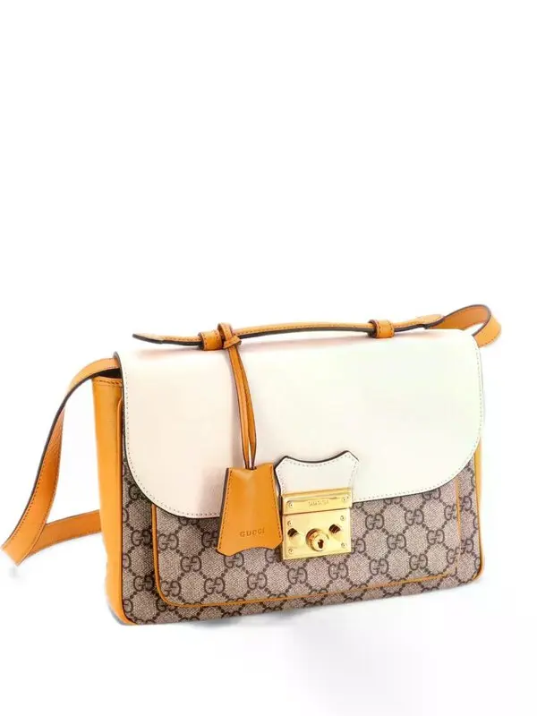 Gucci Padlock Front Pocket Flap Gg Coated Canvas And Leather Small Shoulder Bag - Brown