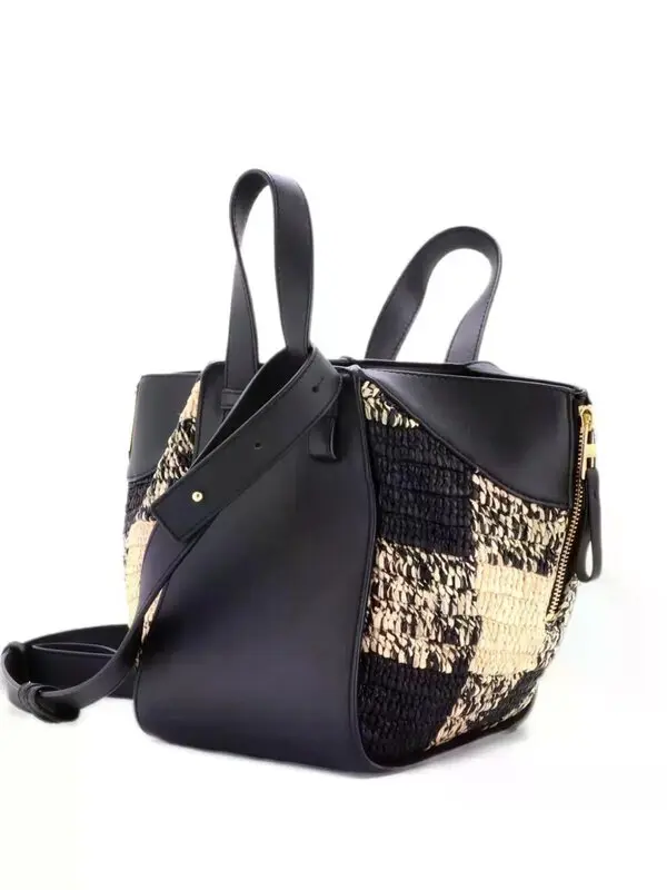 Loewe Paula's Ibiza Hammock Bag Raffia And Leather Compact Satchel - Black
