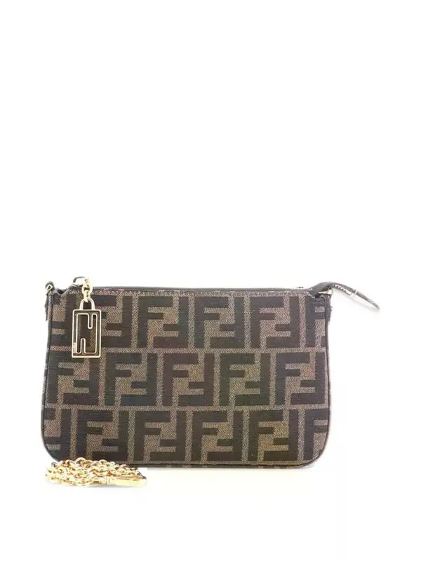 Fendi Baguette Pouch With Chain Zucca Canvas Shoulder Bag - Brown