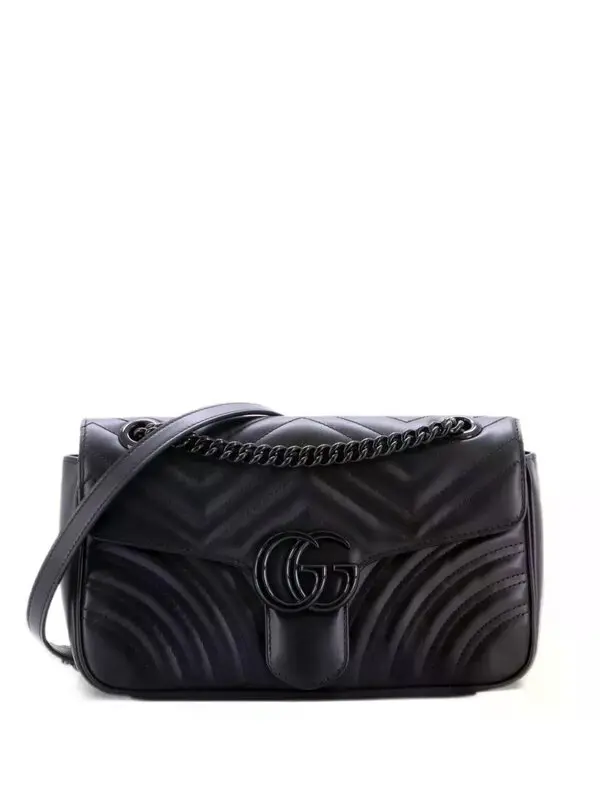 Gucci Gg Marmont Monochrome Flap Bag Matelasse Leather Small Shoulder Bag - Black
