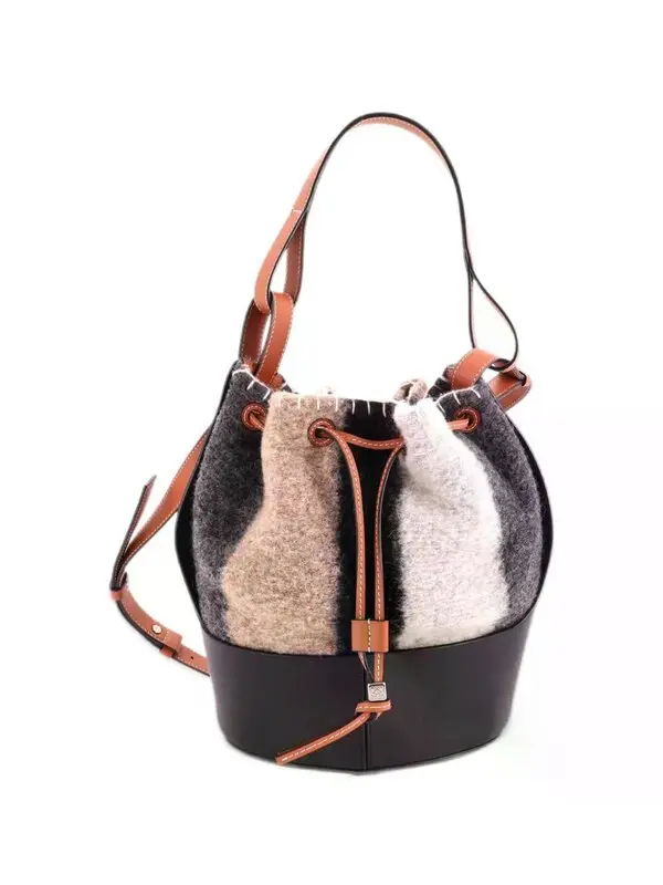 Loewe Balloon Striped Felt With Leather Small Bucket Bag
