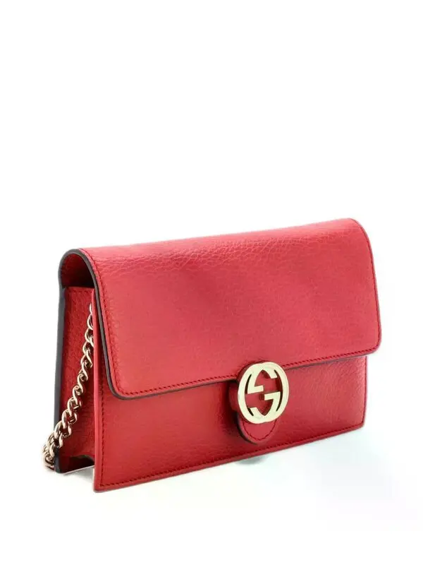 Gucci Interlocking Wallet On Chain Leather Crossbody Bag - Red