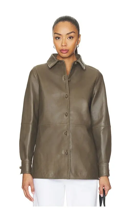 RÓHE Leather Pankou Closure Overshirt In Brown