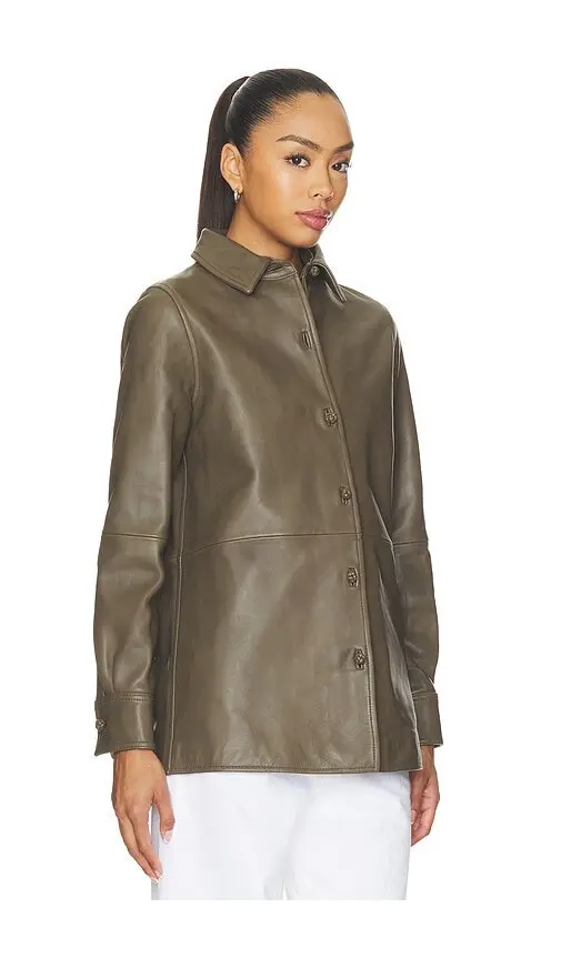 RÓHE Leather Pankou Closure Overshirt In Brown