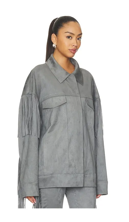 Norma Kamali Fringe Oversized Jean Jacket In Grey