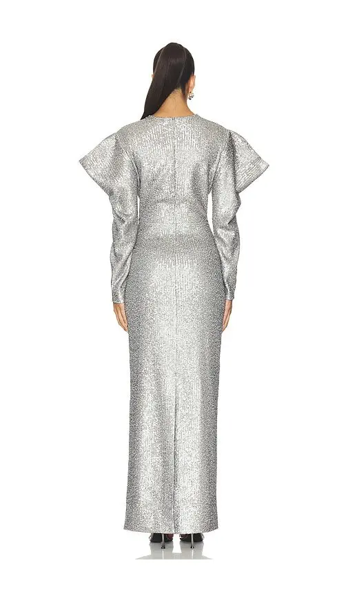 Norma Kamali Wing Sleeve Gown In Metallic Silver