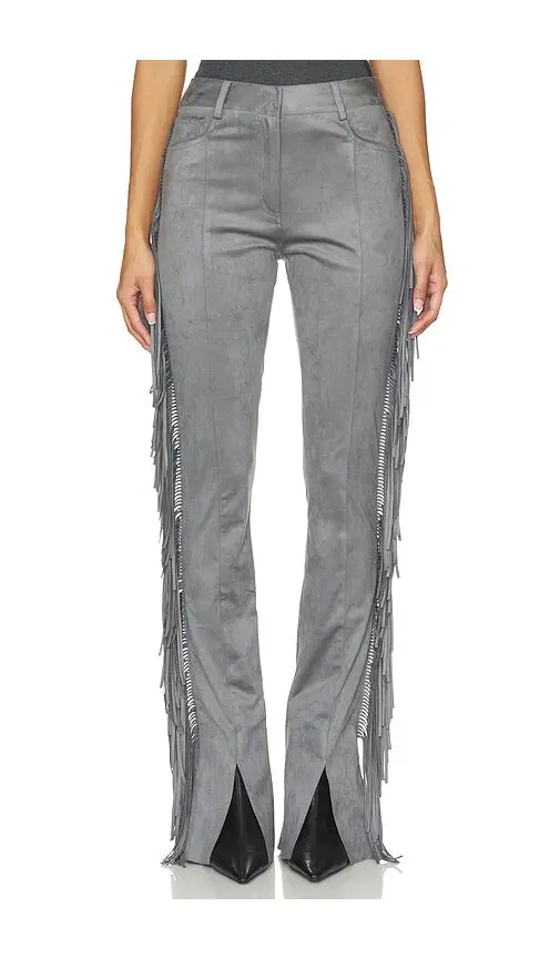 Norma Kamali Fringe Spat Jeans In Grey