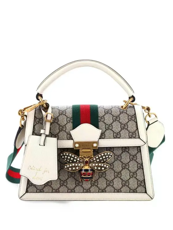 Gucci Queen Margaret Top Handle Bag Gg Coated Canvas With Leather Small Satchel - White