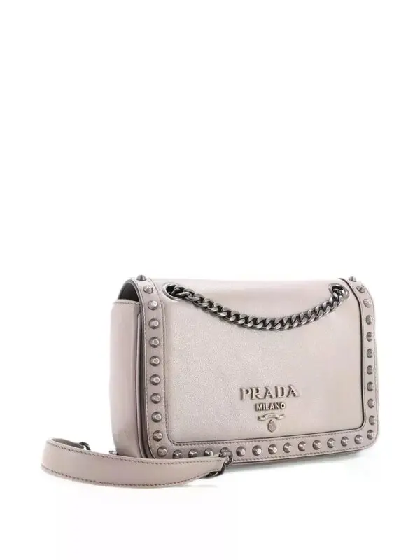 Prada Chain Flap Bag Studded Glazed Calfskin Medium Crossbody Bag