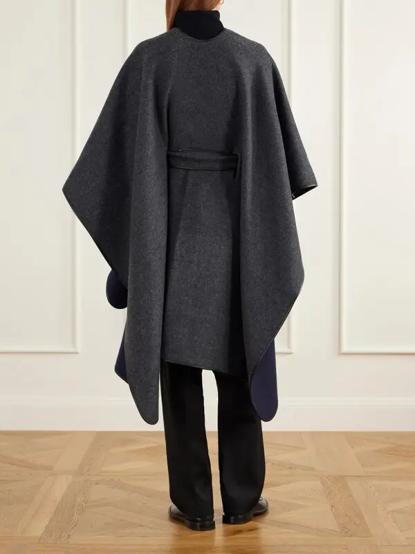 Johnstons Of Elgin Leather-trimmed Two-tone Wool Cape