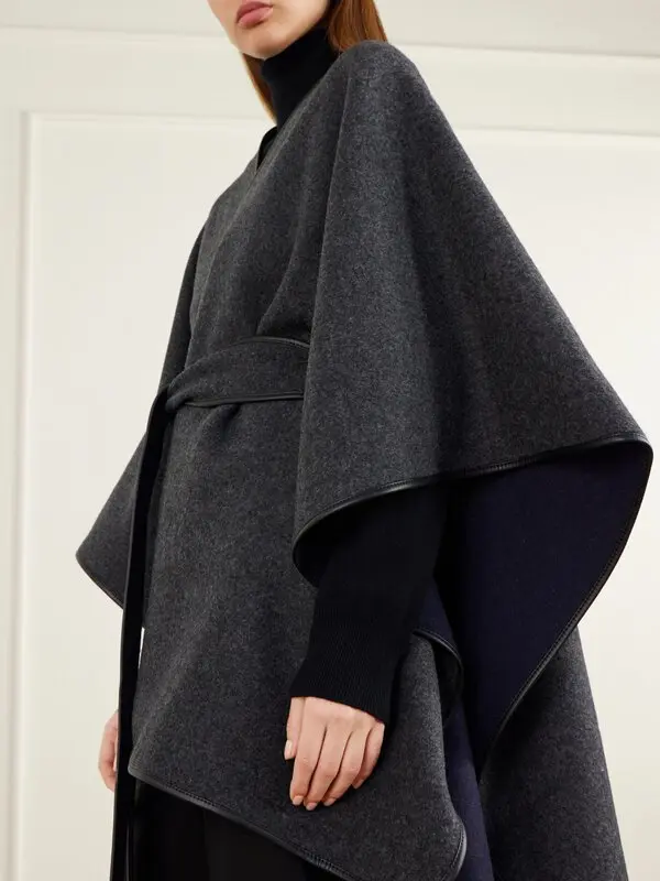 Johnstons Of Elgin Leather-trimmed Two-tone Wool Cape