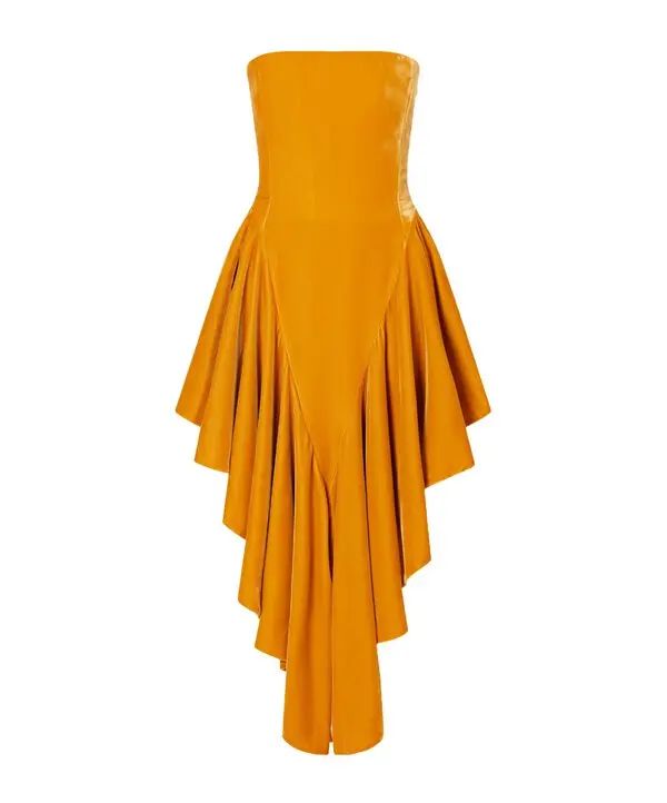 Alaïa Asymmetric Ruffled Velvet Midi Dress - Orange